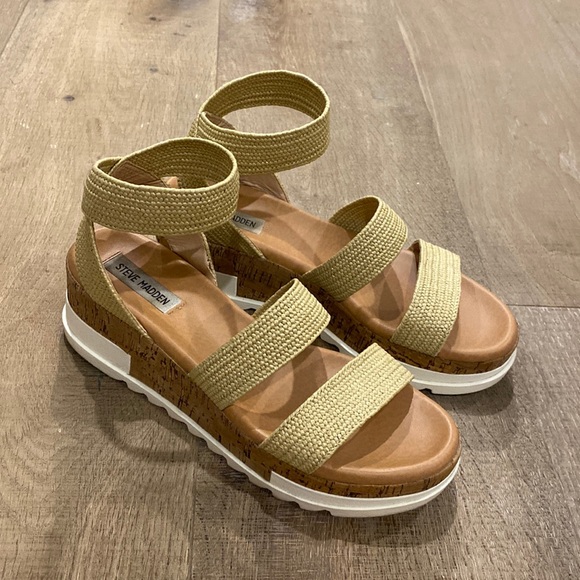 Steve Madden | Shoes | Steve Madden Bandi Natural Raffia Cork Wedge ...